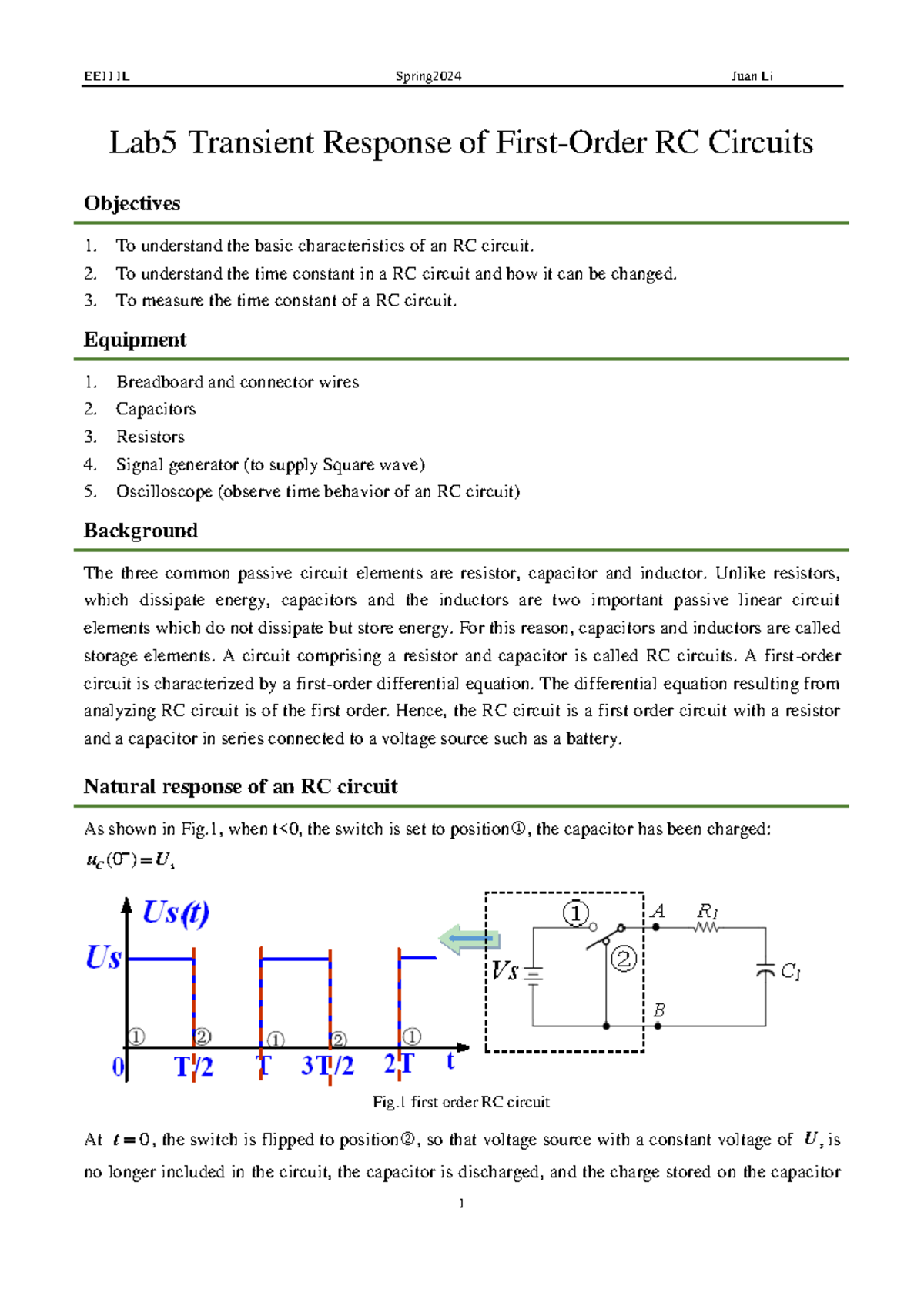 Lab 5 Guide: Transient Response of RC Circuits (Spring 2024) - Studocu