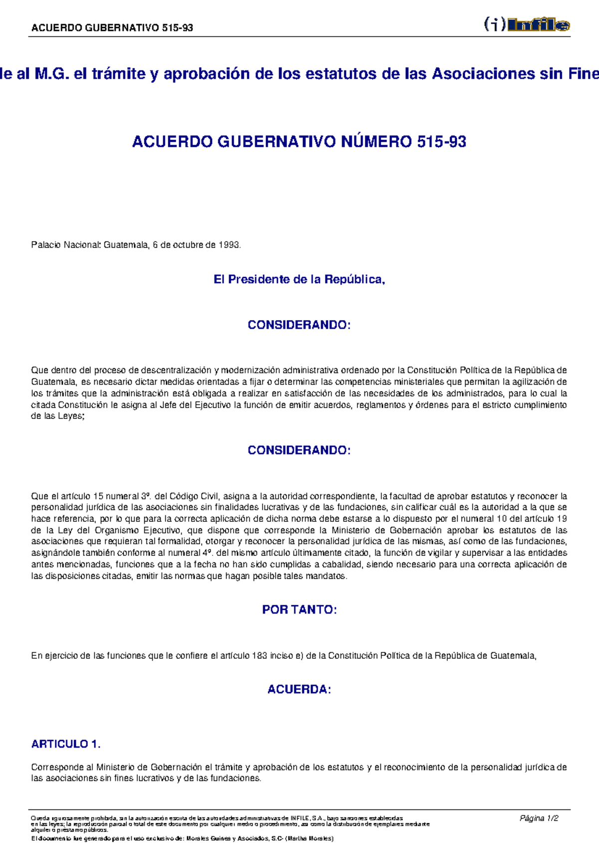 Acuerdo Gubernativo 515-93: Regulaciones para Asociaciones No ...
