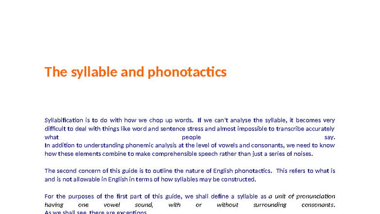 ENG 101: Syllable Structure and Phonotactics Explained - Studocu