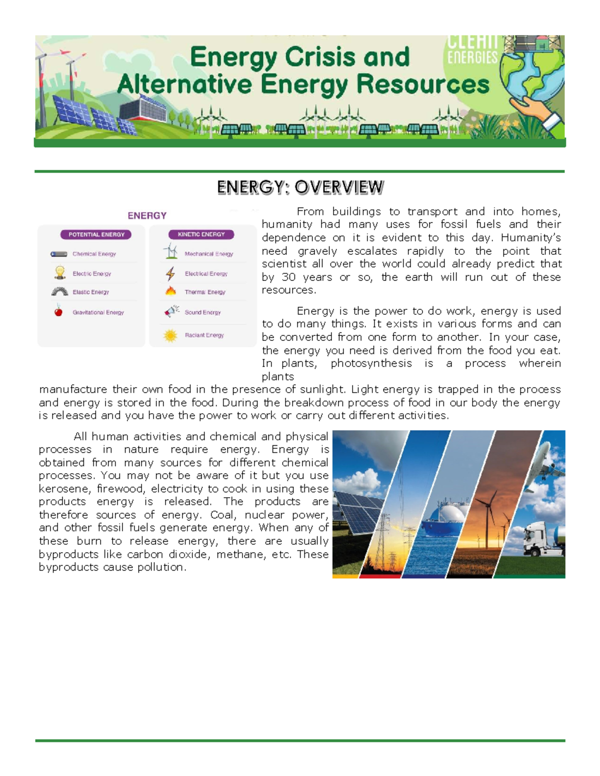 Exploring the energy crisis and alternative energy sources (ENG 101 ...