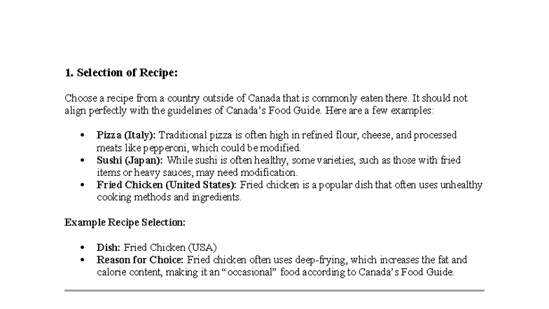 Sample Recipe Analysis: Fried Chicken Modification (Food Guide) - Studocu