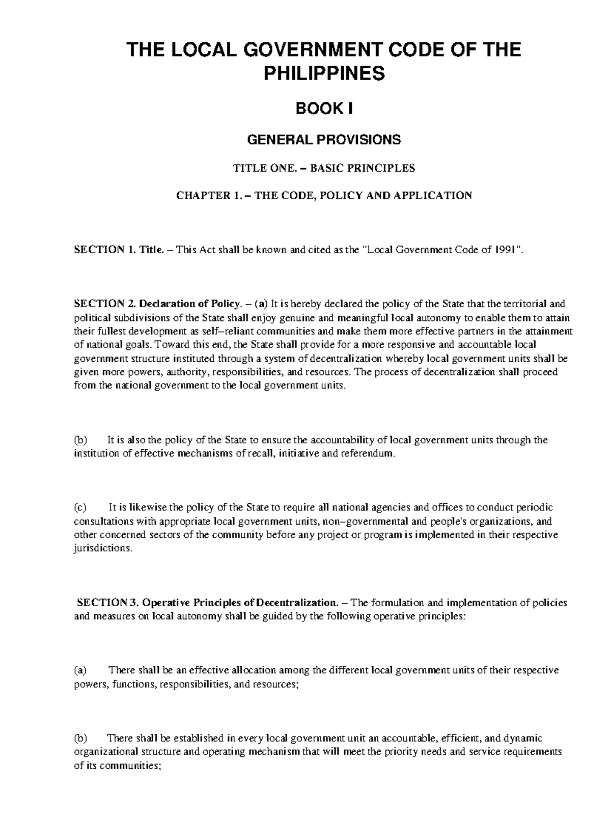 Local Government Code of 1991: Examining Autonomy and Decentralization ...