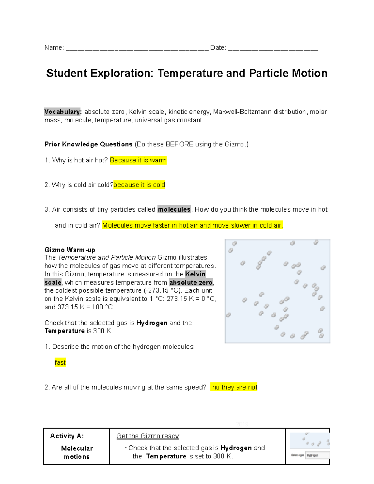 Temp Particle SE - Name: ______________________________________ Date