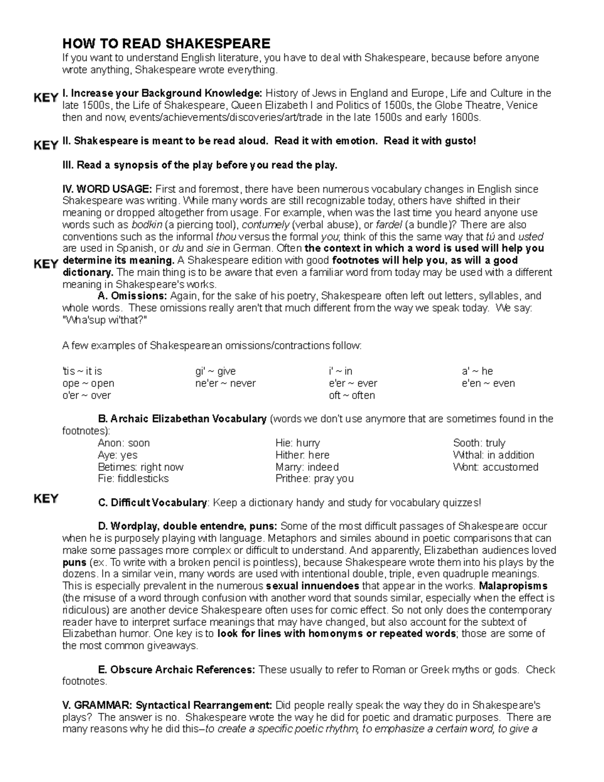 How to Read Shakespeare - HOW TO READ SHAKESPEARE If you want to ...