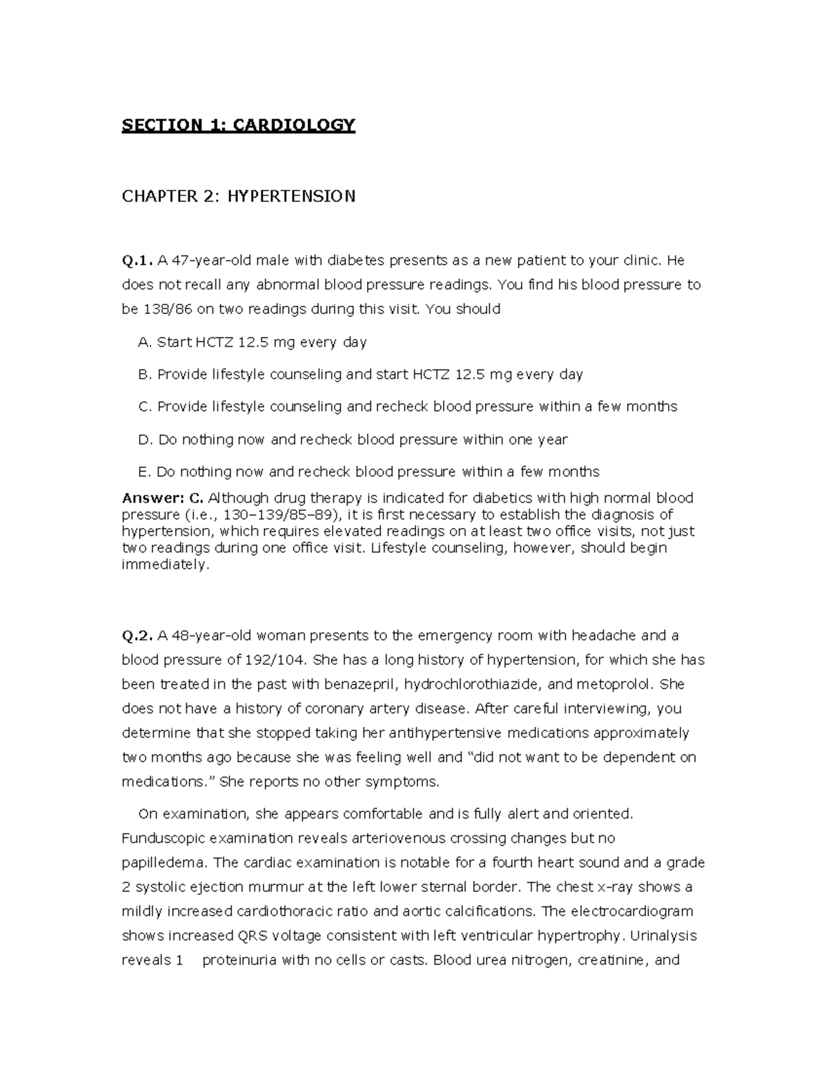 Cardiology (MDC 201): Practice Questions for Hypertension Exam Prep ...