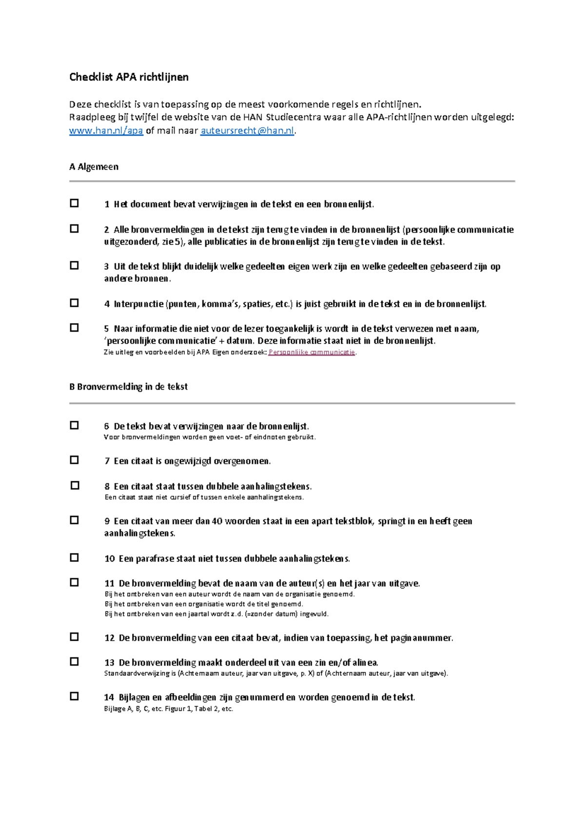 Checklist APA Richtlijnen voor APA7 Normen en Regels - Studeersnel