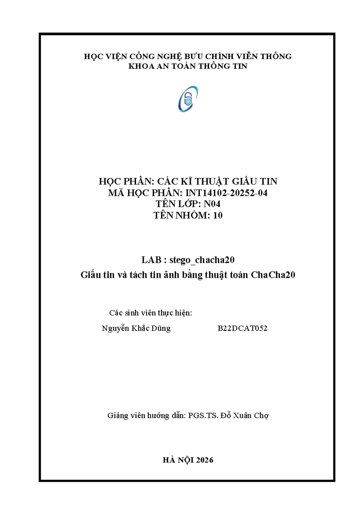Hướng dẫn Lab: Giấu Tin và Tách Tin với Thuật Toán ChaCha20 (N04) - Studocu