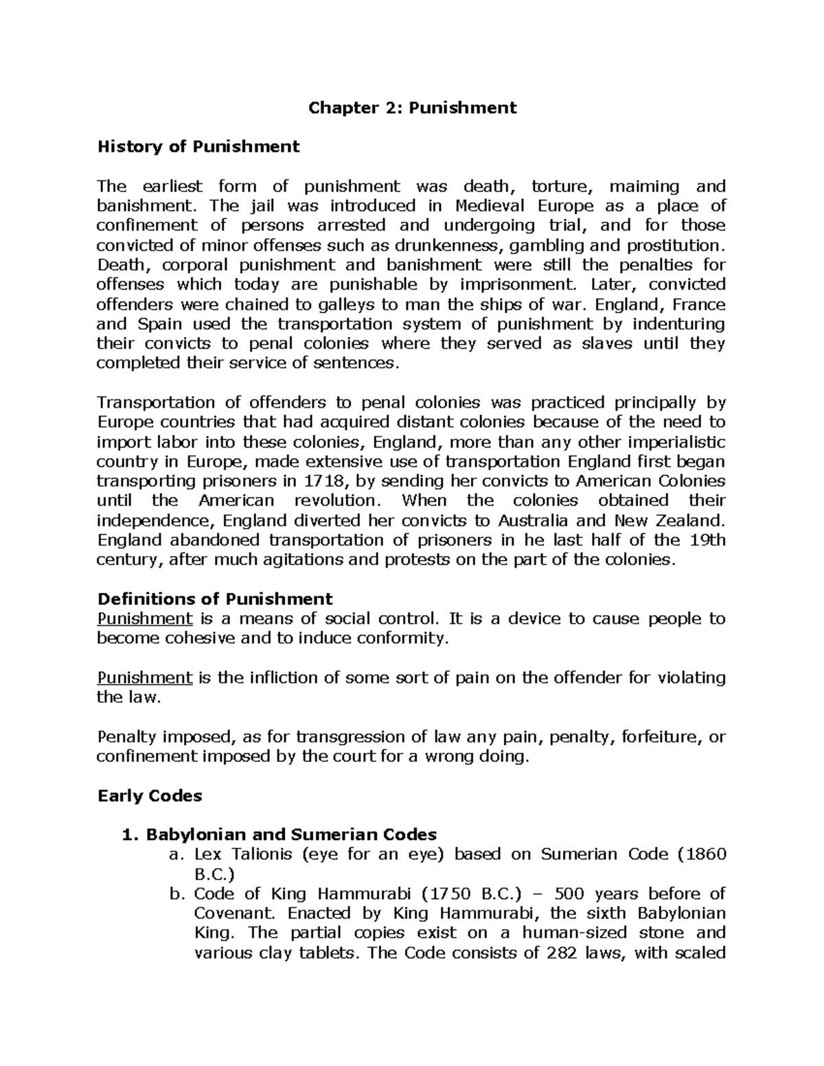 **(4) Chapter 2: The Evolution of Punishment Throughout History** - Studocu
