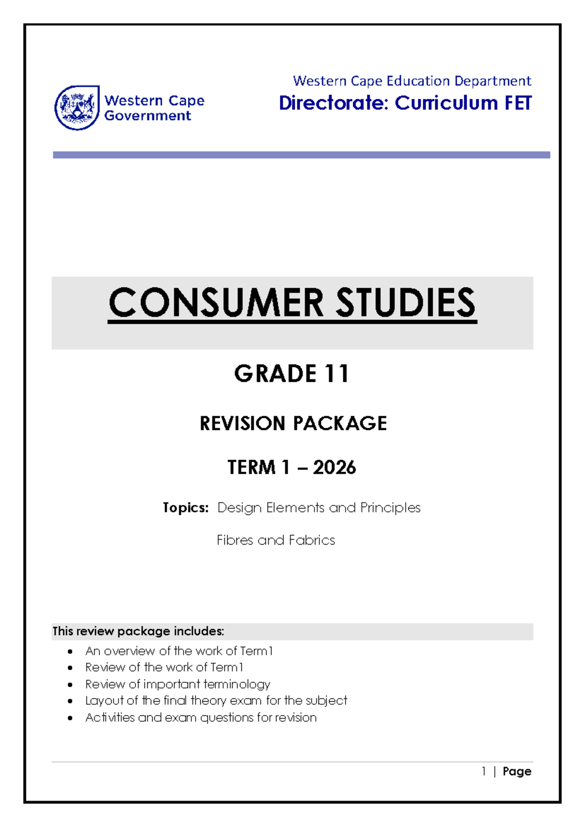 Consumer Studies GRADE 11 TERM 1 Revision Packet 2026 - Studocu