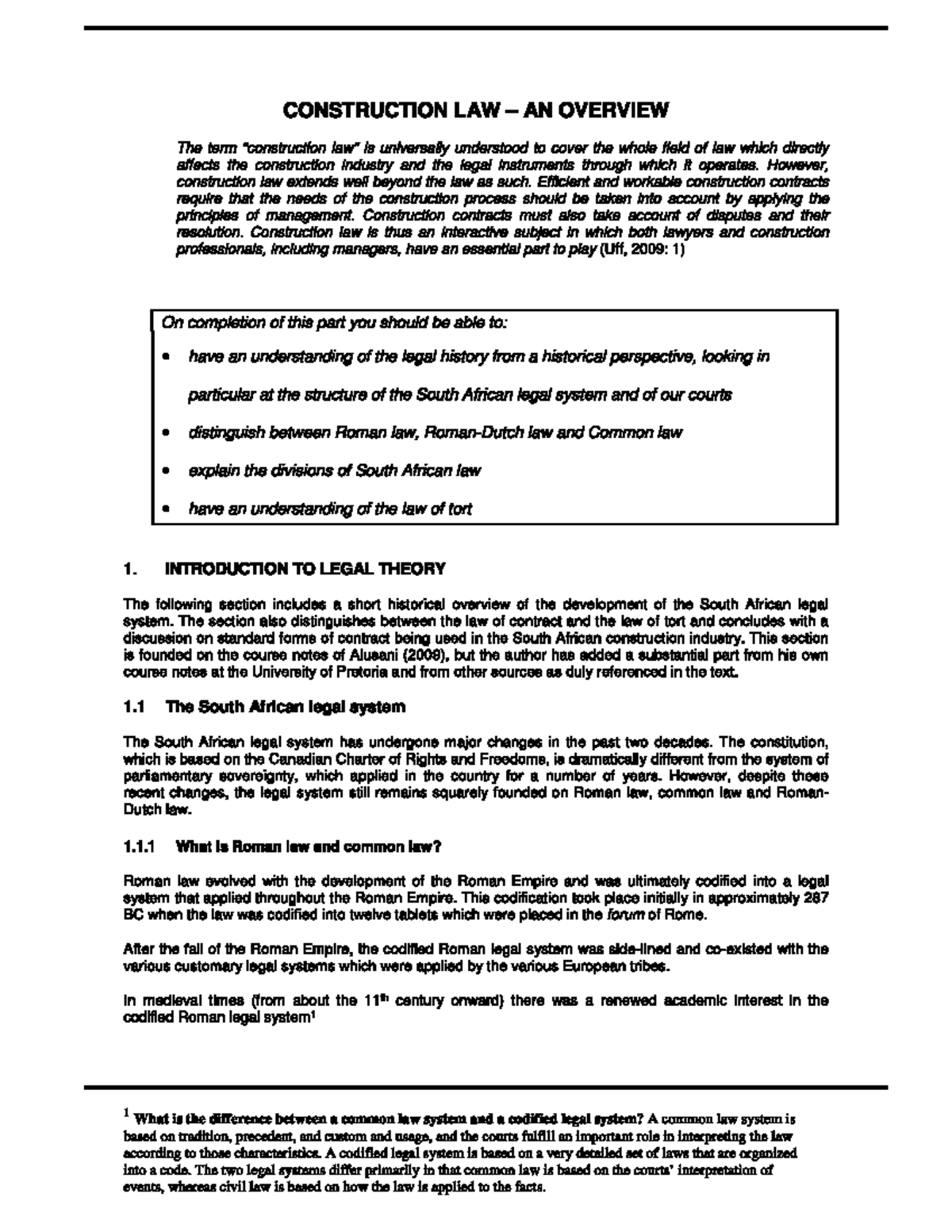 Construction Law Overview: South African Legal System - Studocu