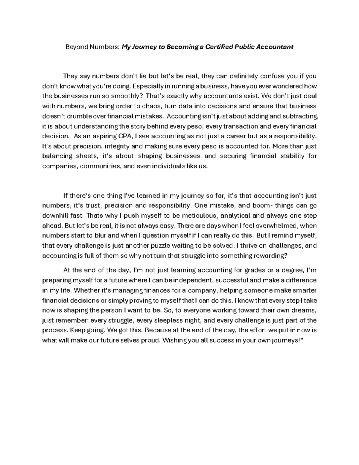 Journey to CPA: Embracing Challenges in Accounting (Extemp Script ...