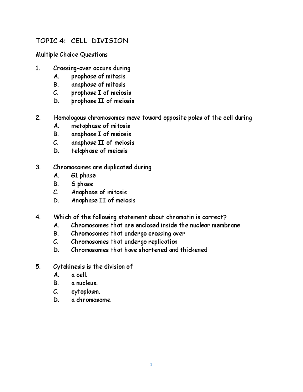 Topic 4 - Cell Division - Biology - Studocu