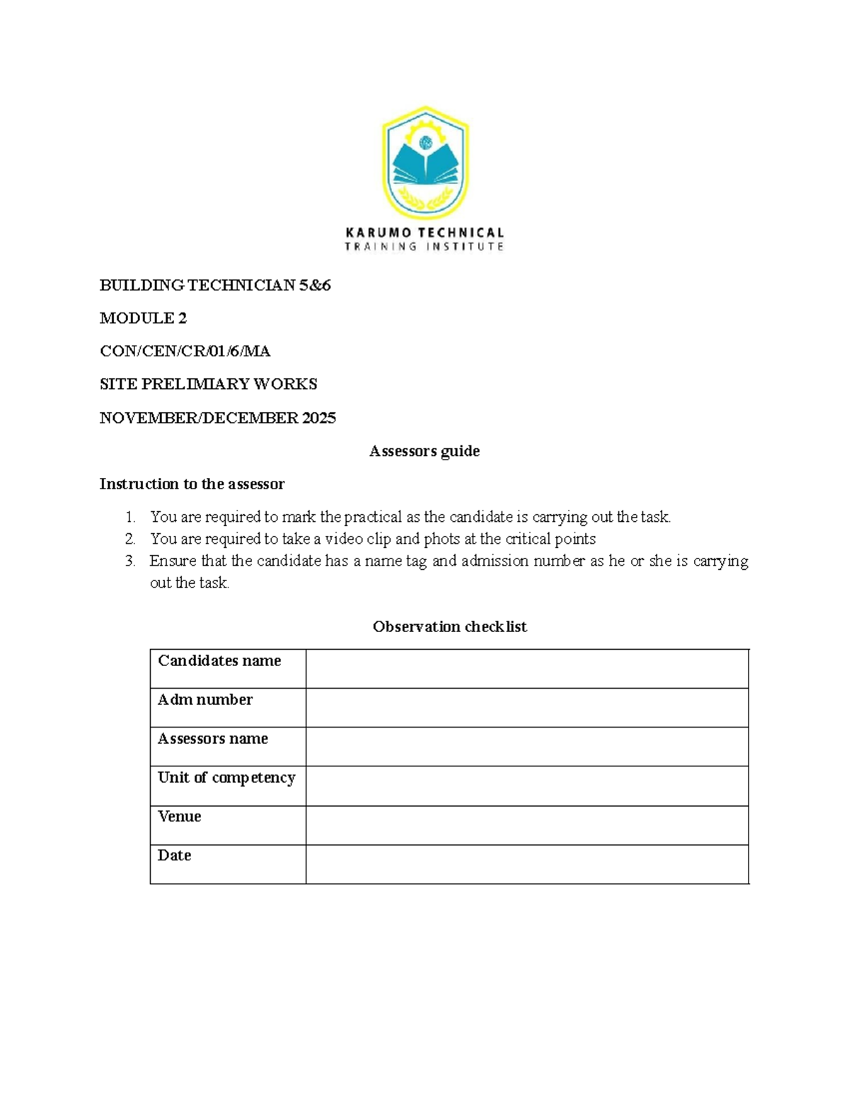 BUILDING TECHNICIAN MODULE 2 SITE CLEARANCE CHECKLIST 2025 - Studocu