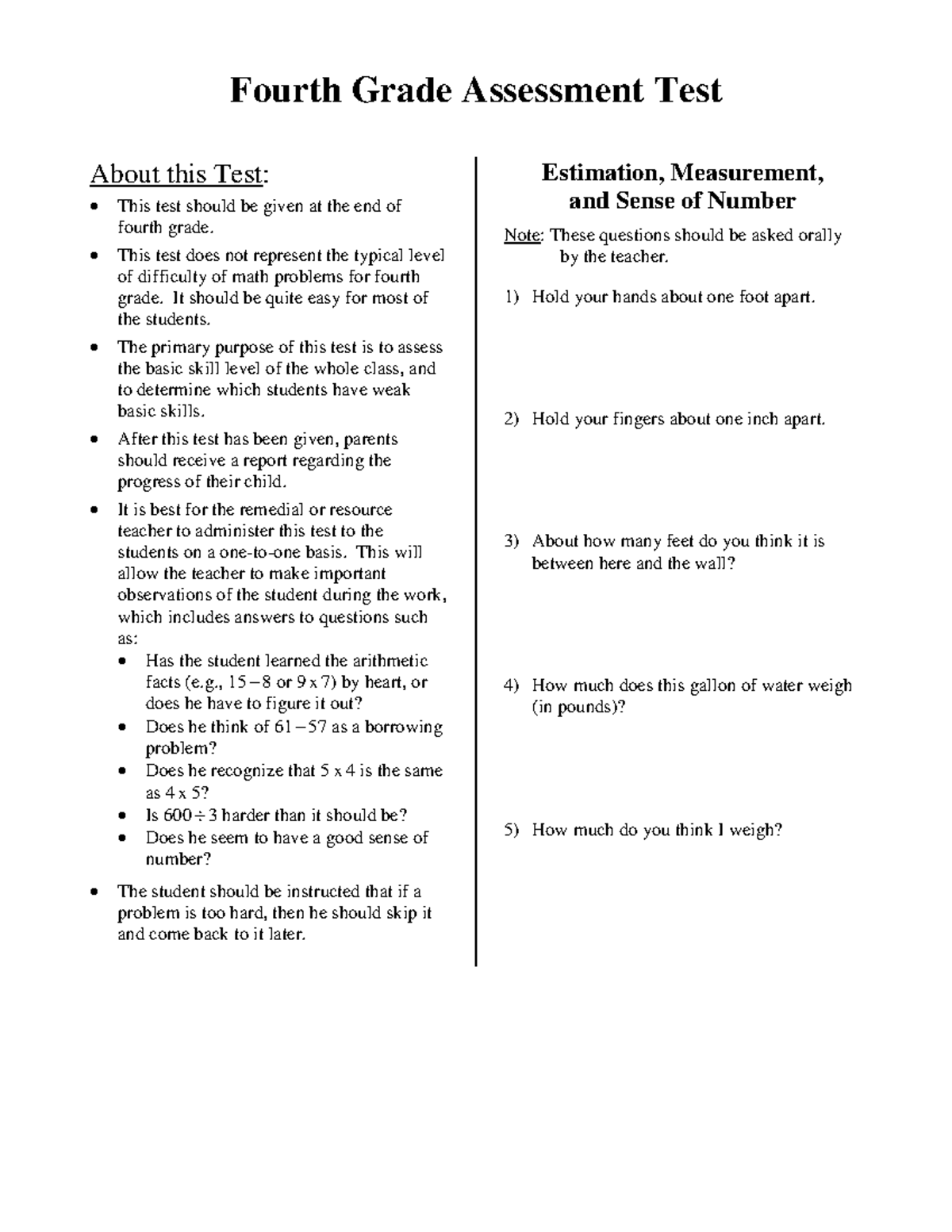 4th Grade Assessment Test: Basic Skills Evaluation Guide - Studocu
