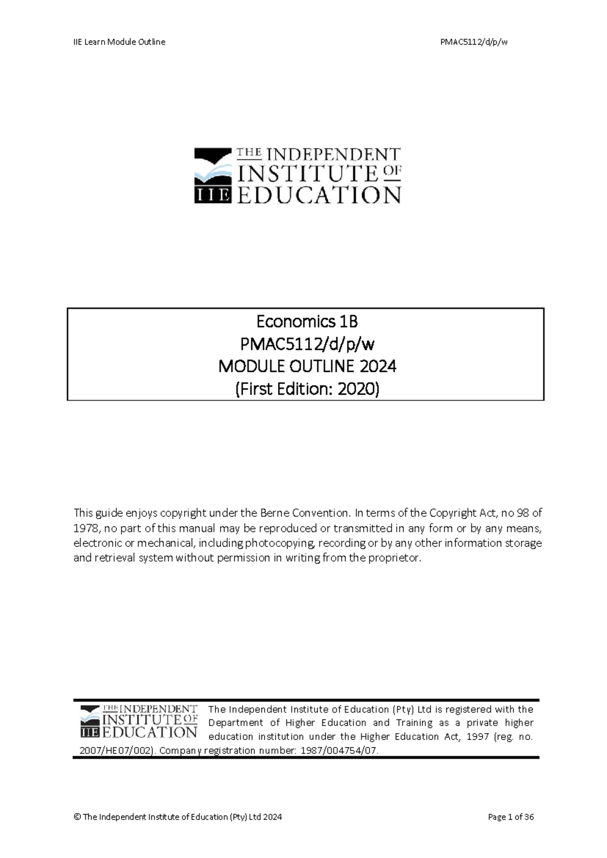PMAC5112 Economics 1B - Module Outline 2024 (First Edition: 2020) - Studocu