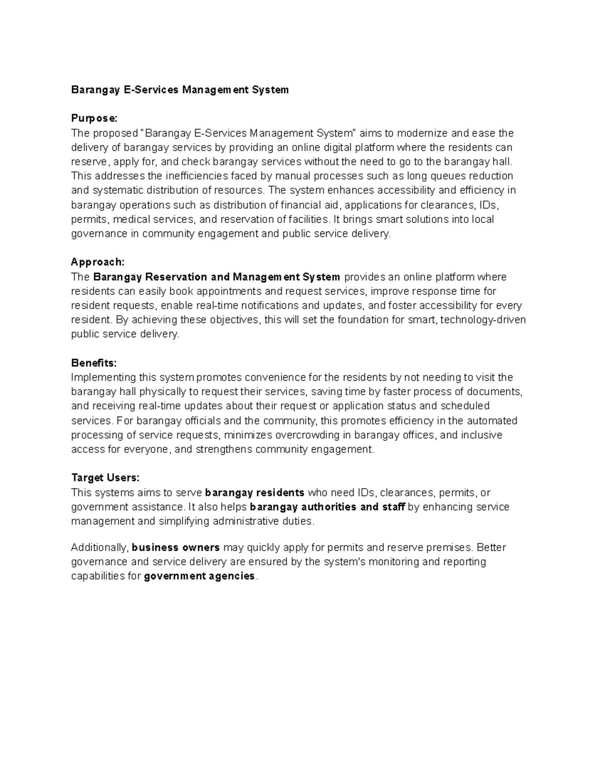 Barangay E-Services Management System: Enhancing Local Governance - Studocu