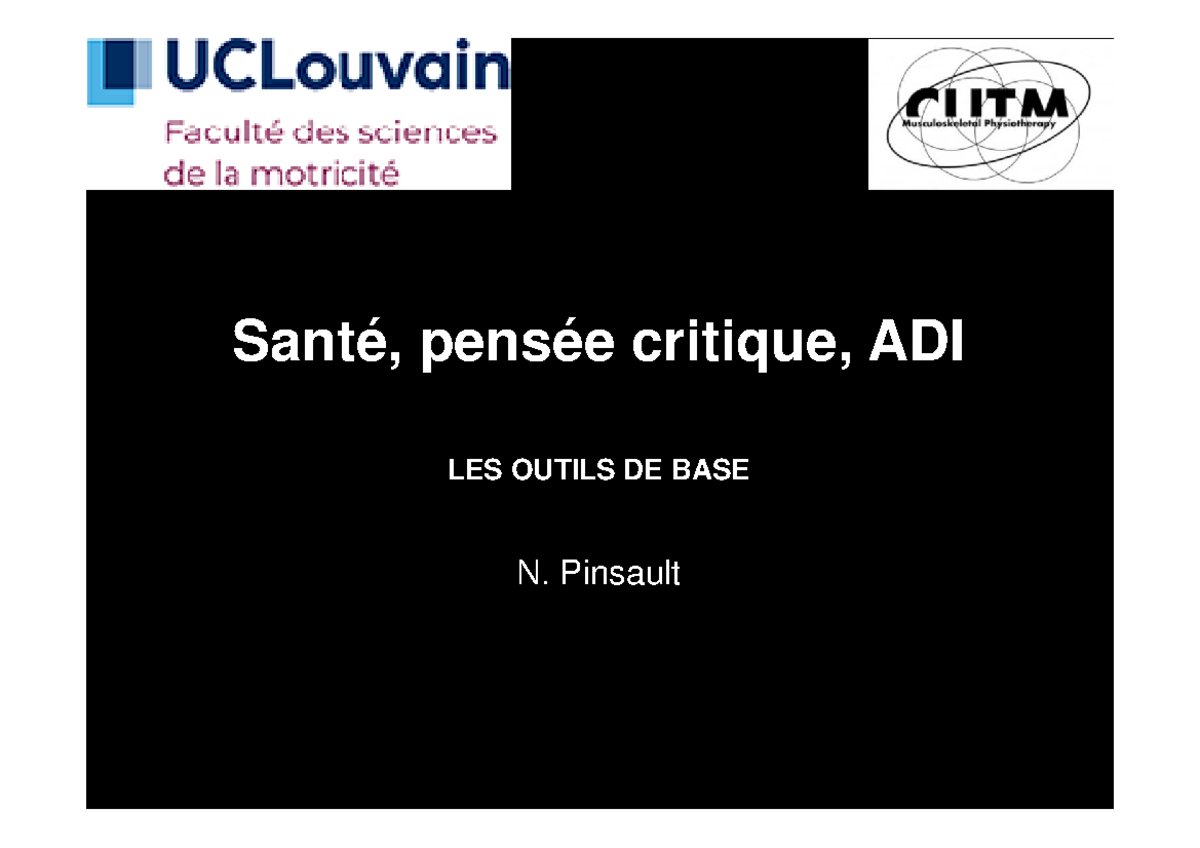 Santé et Pensée Critique : Outils de Base en ADI - Studocu