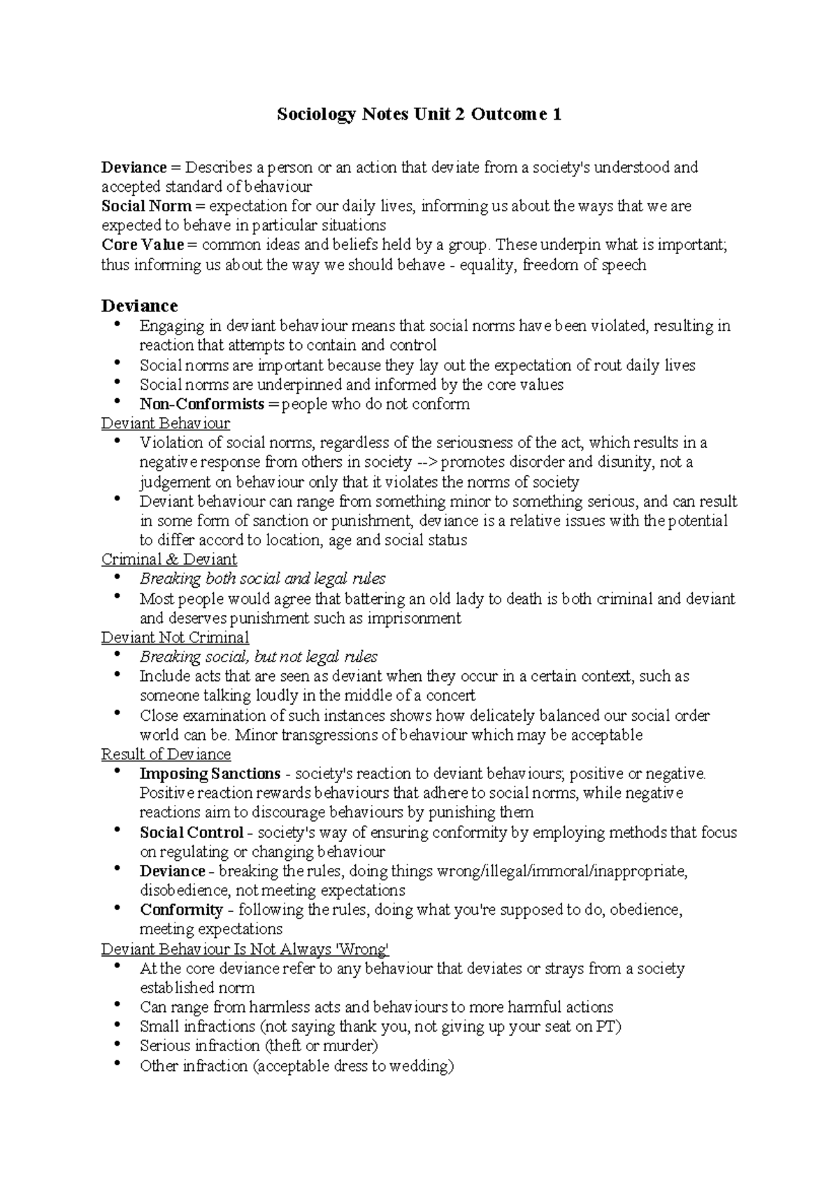Sociology Notes Unit 2 Outcome 1 - Sociology Notes Unit 2 Outcome 1 ...