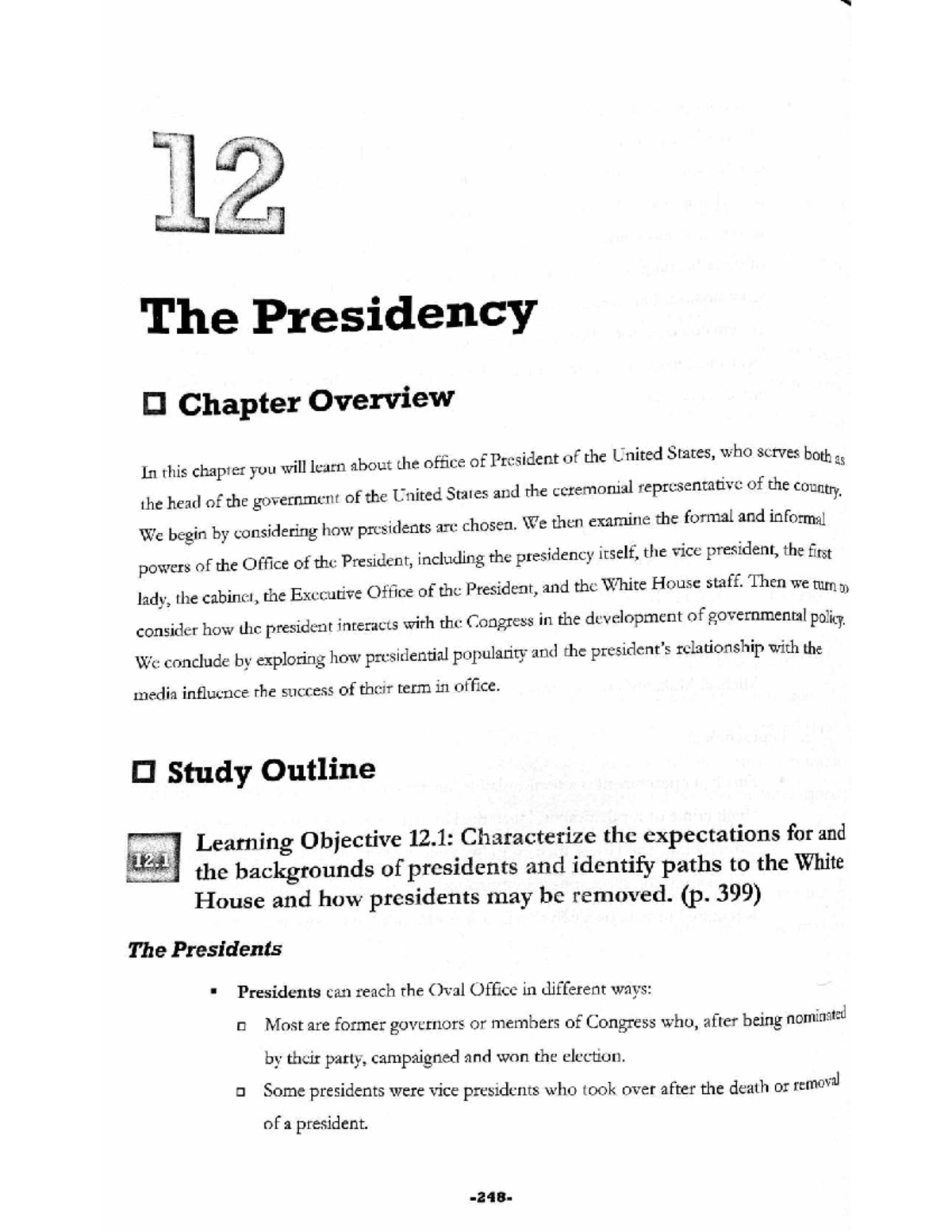 12 The Presidency: Chapter Overview and Key Concepts - Studocu