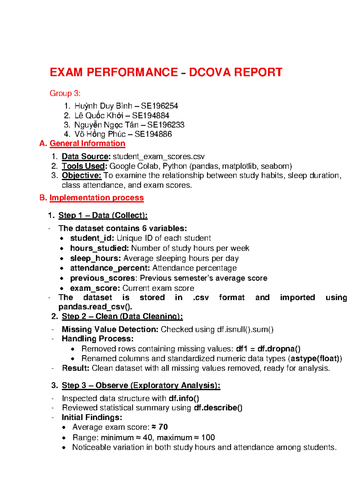 Exam Performance Analysis Report SE196254, SE194884, SE196233, SE194886 ...