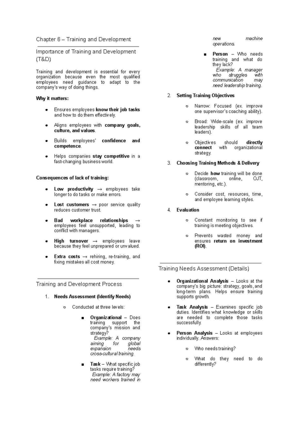 Chapter 6: Importance of Training & Development in SHRM - Studocu
