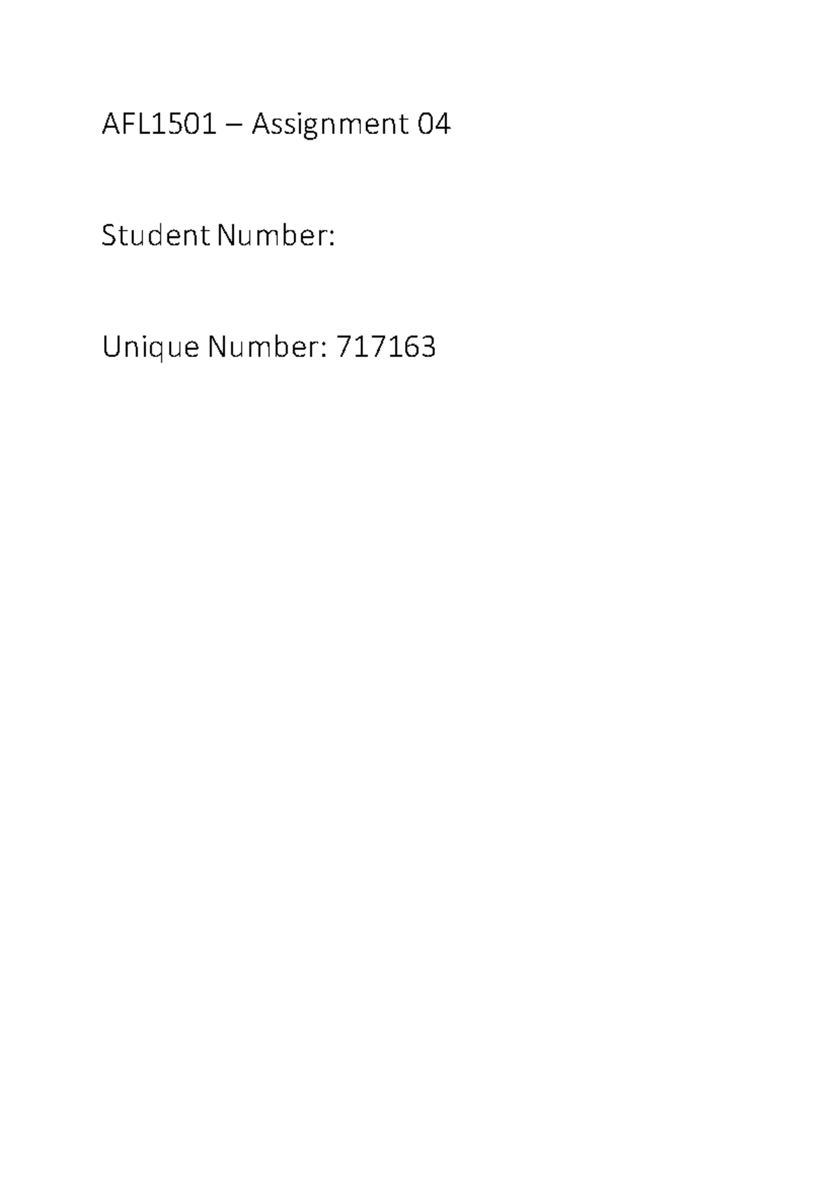 AFL1501 - Ass 4 - Sem 1 - 2019 - Traditions - AFL 1501 – Assignment 04 Student Number: Unique ...