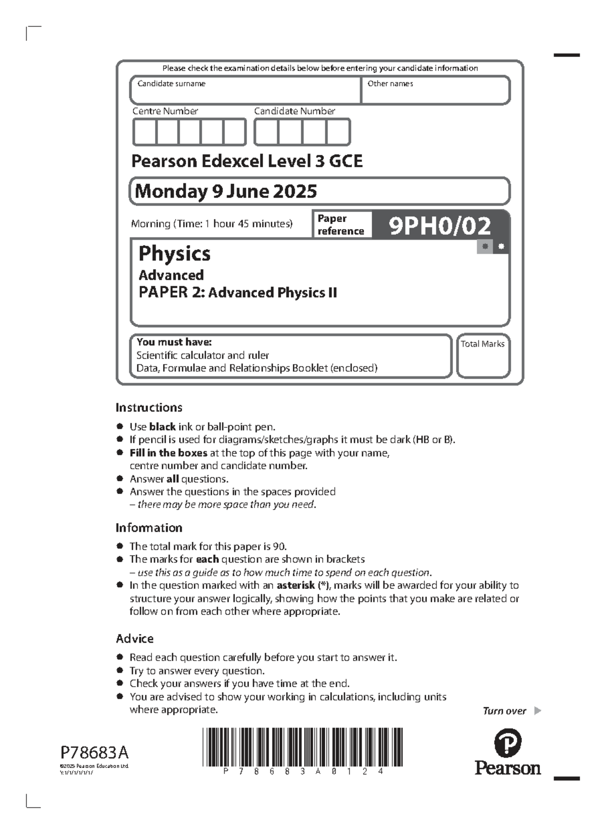 2025 Physics Advanced Paper 2 Exam Details (9PH0 02) - Studocu