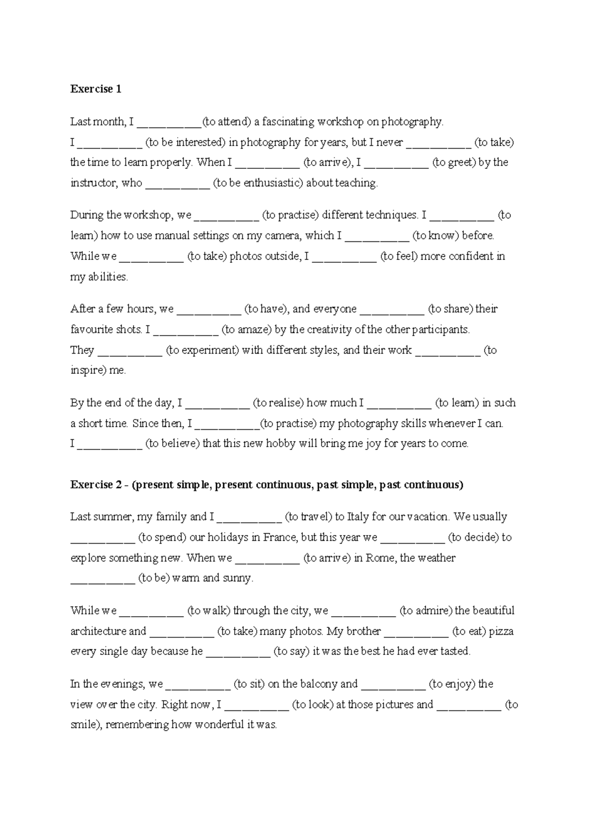 English Grammar Exercises: Tenses Practice (Exercises 1-4) - Studeersnel