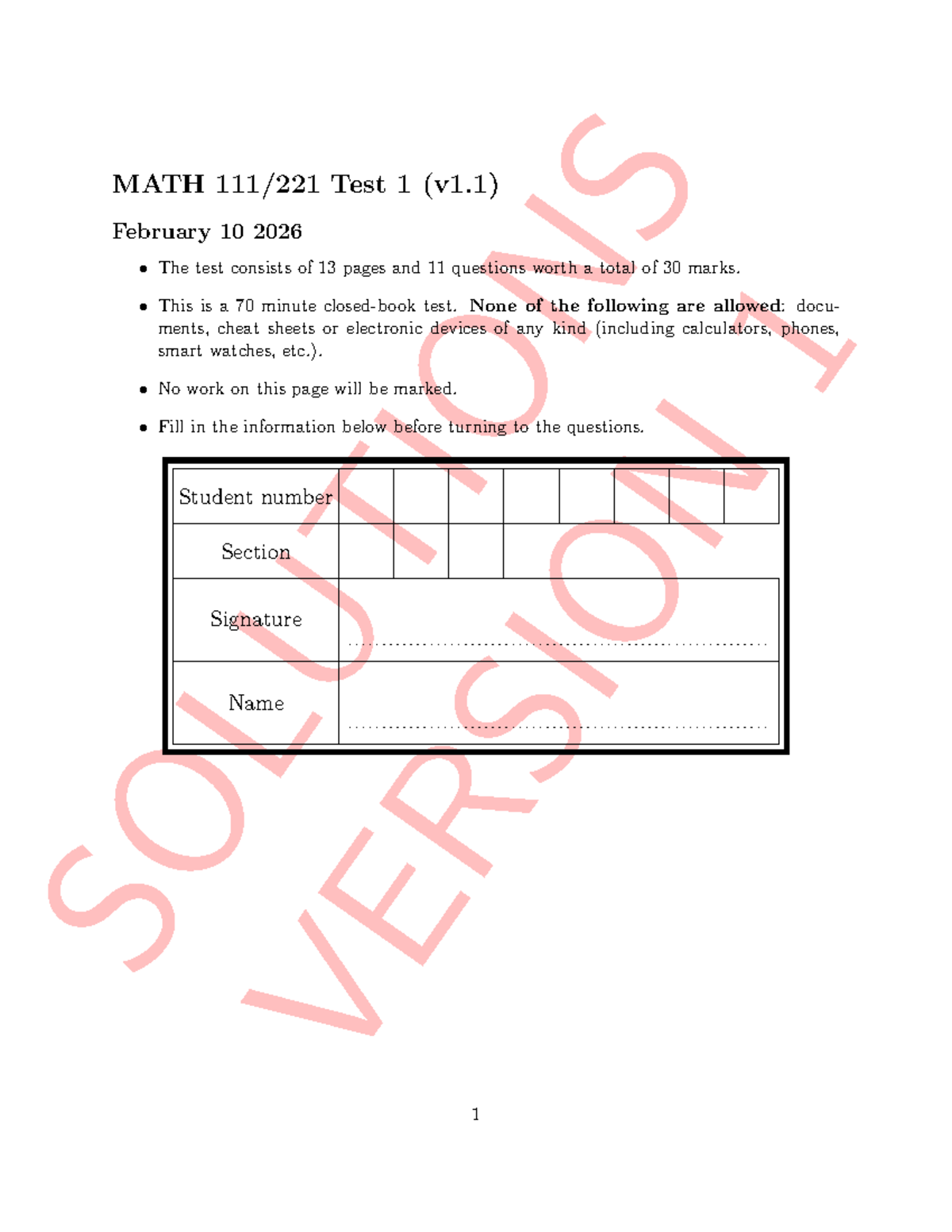 MATH 111/221 Test 1 Solutions - February 2026 - Studocu
