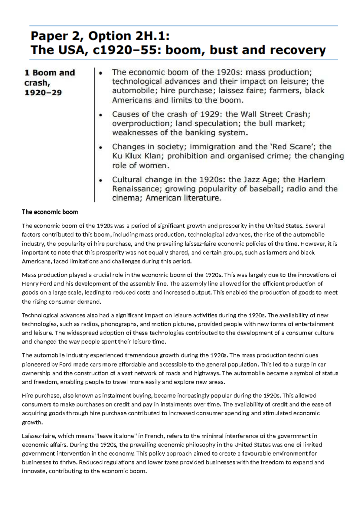 Revision Notes on the Economic Boom, Bust, and Recovery in the USA ...