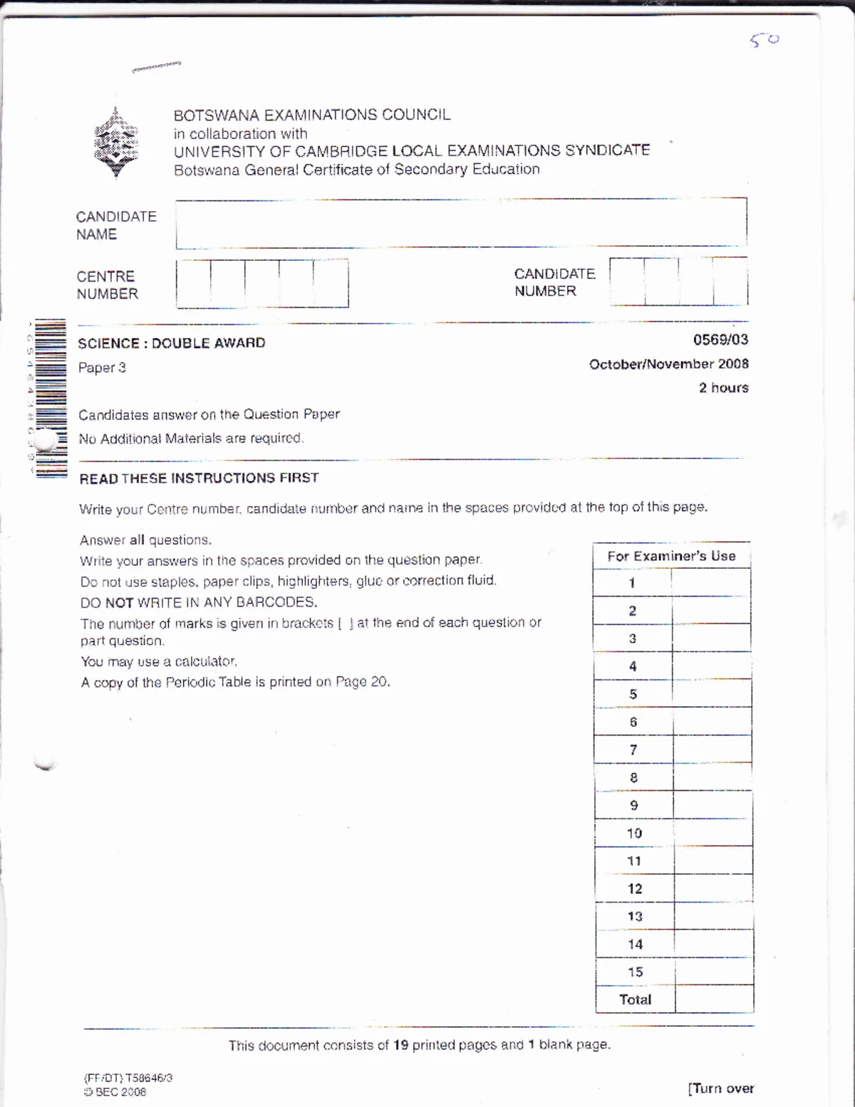 2023 BEC SCIENCE DOUBLE AWARD Paper 3 Theory Examination Guide - Studocu