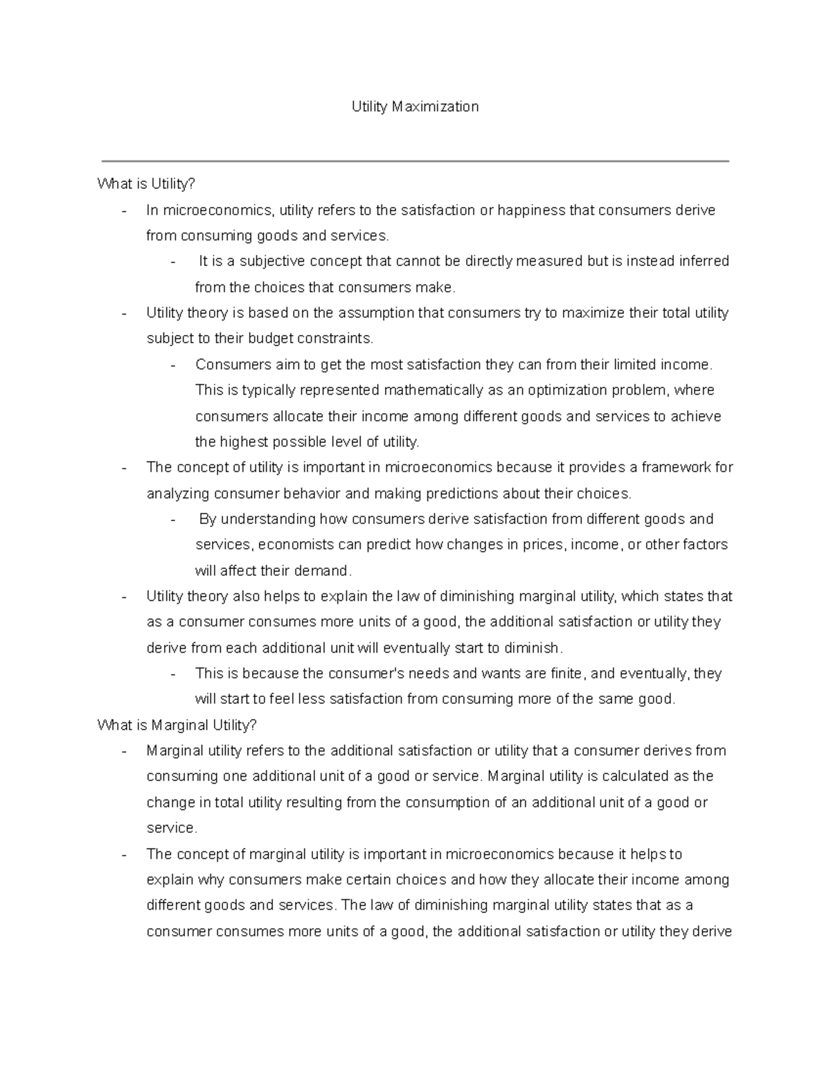 ECO 101 Final Study Notes on Utility Maximization Principles - Studocu