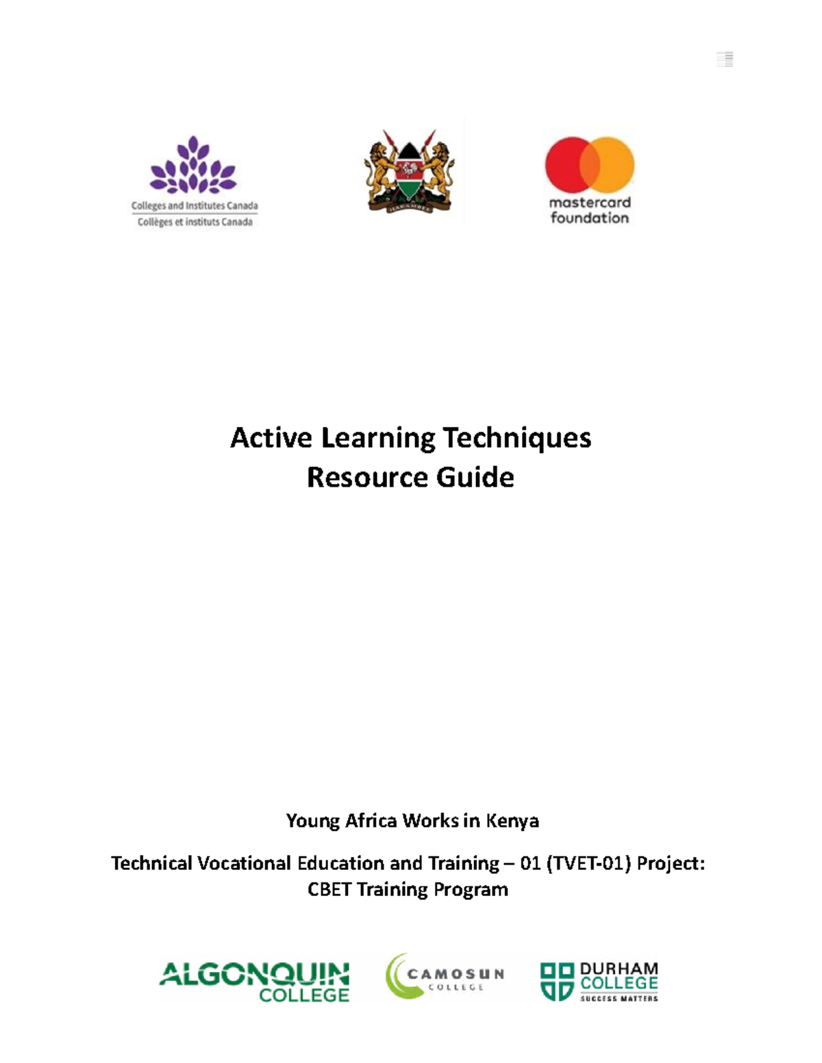 YAW-K 01 Active Learning Techniques Resource Guide for CBET Training ...