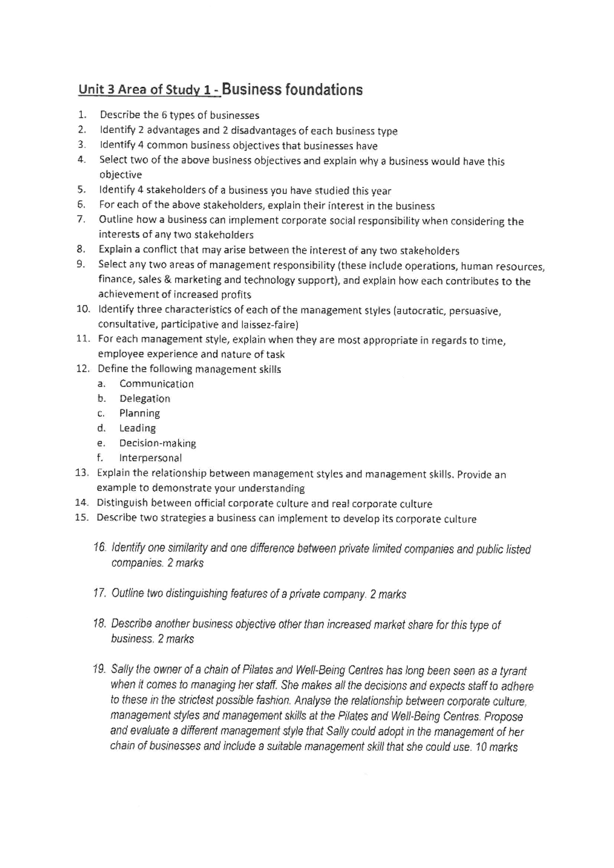 AOS 1 Business Foundations Revision Questions and Key Concepts - Studocu