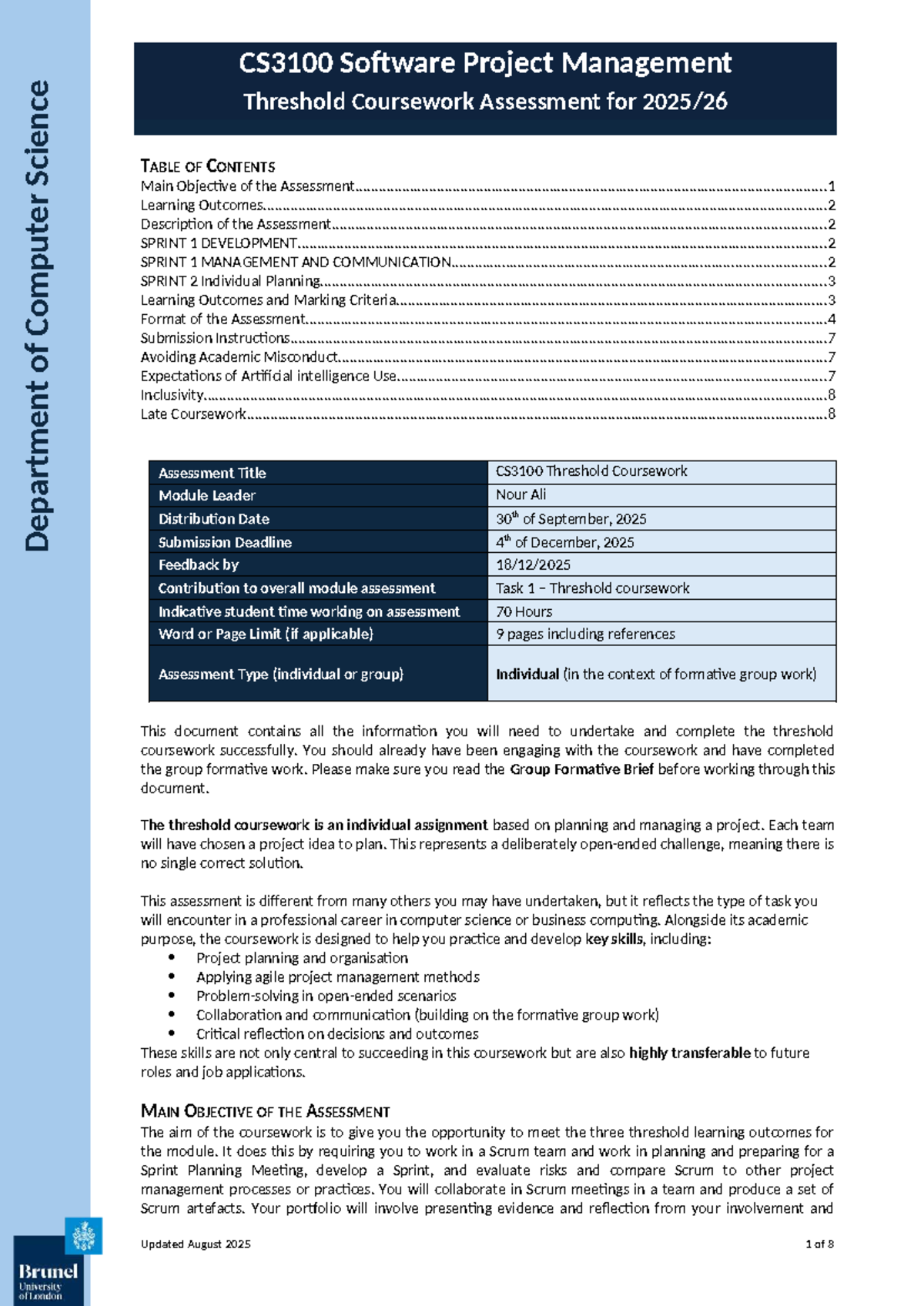 CS3100 Software Project Management Threshold Coursework Guide 2025-26 ...