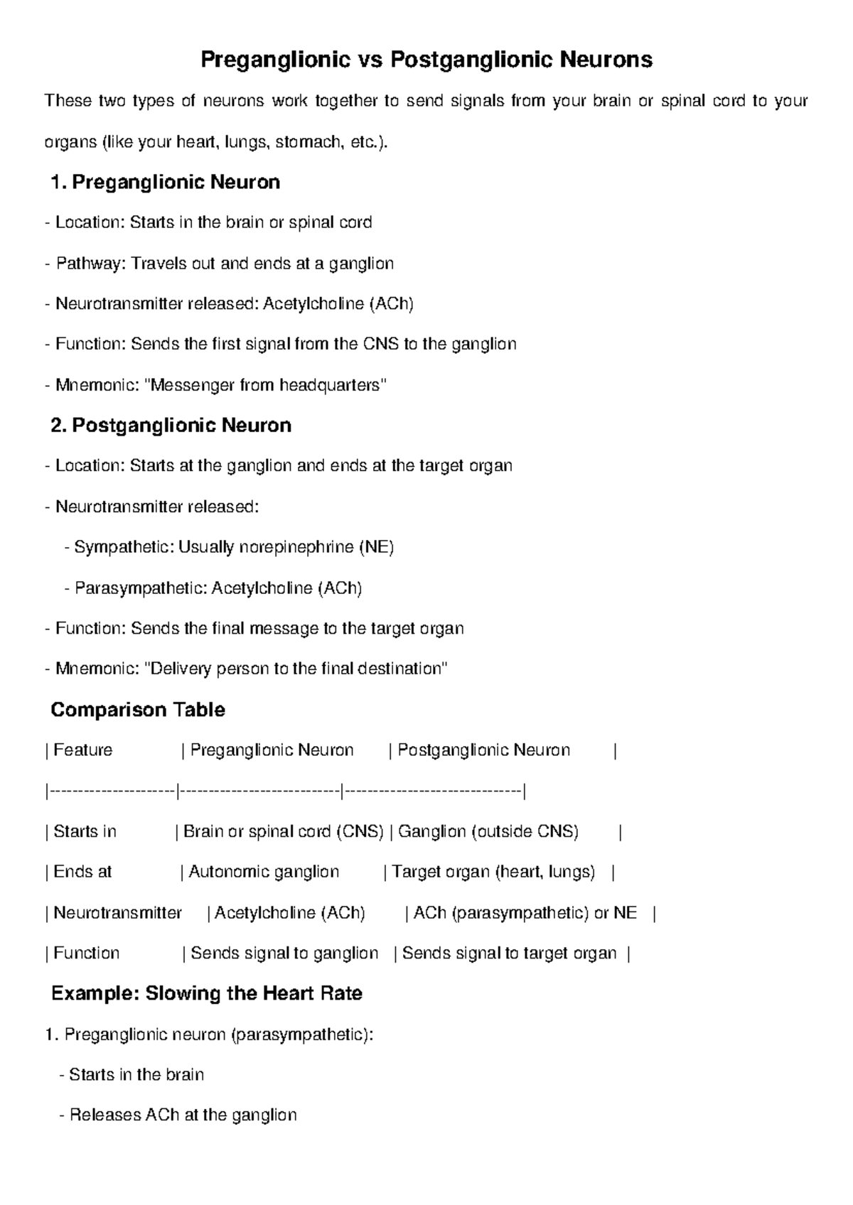Preganglionic vs Postganglionic Neurons Study Guide - Studocu