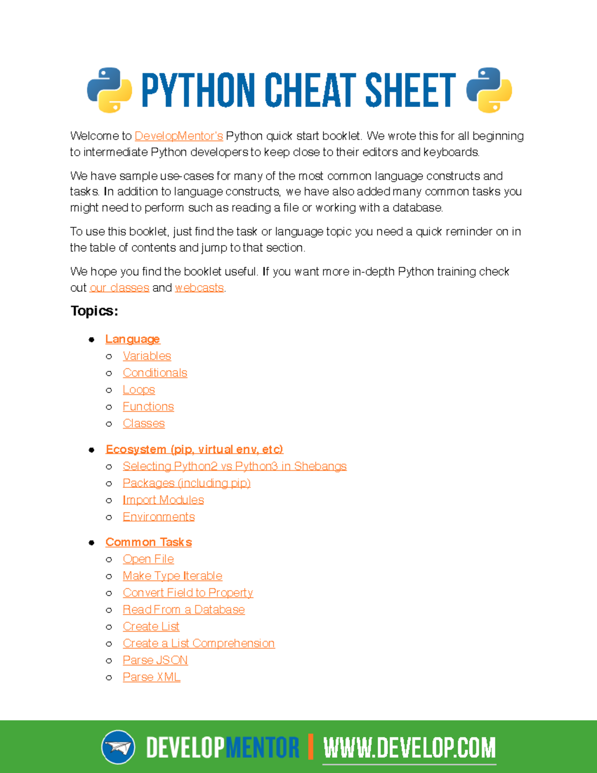 Python Quick Start Cheat Sheet for Devs: Essentials & Common Tasks ...