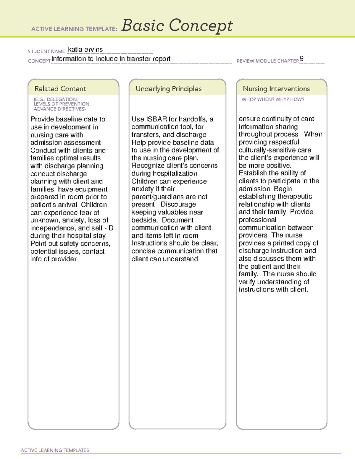 Nursing 101: Basic Concept Transfers and Active Learning Template - Studocu