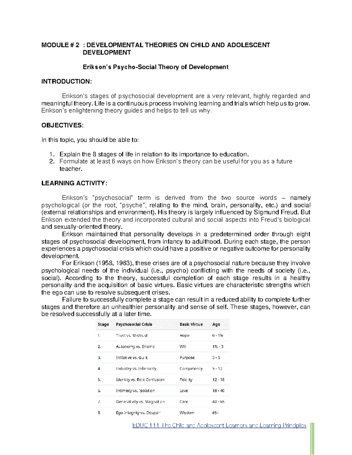 Erikson's Psychosocial Development: Key Stages and Educational ...