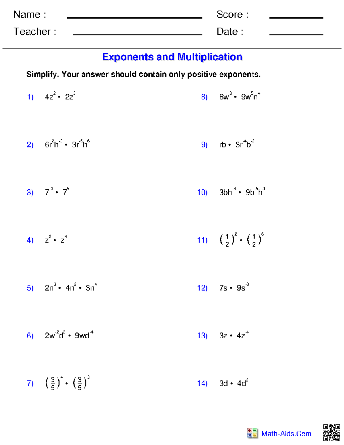 Exponents & Multiplication Simplification Notes (MATH101) - Studocu