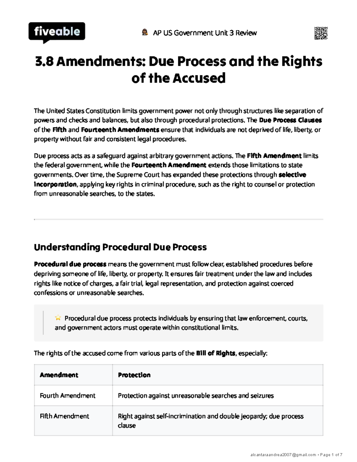 Due Process & Rights of the Accused: AP Gov Unit 3 Review - Studocu