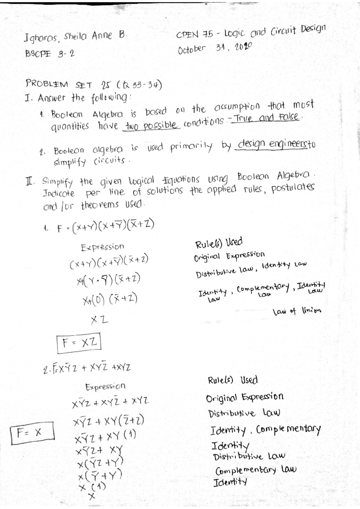 ceEN 35 Problem Set 25: Logic and Circuit Design Solutions - Studocu