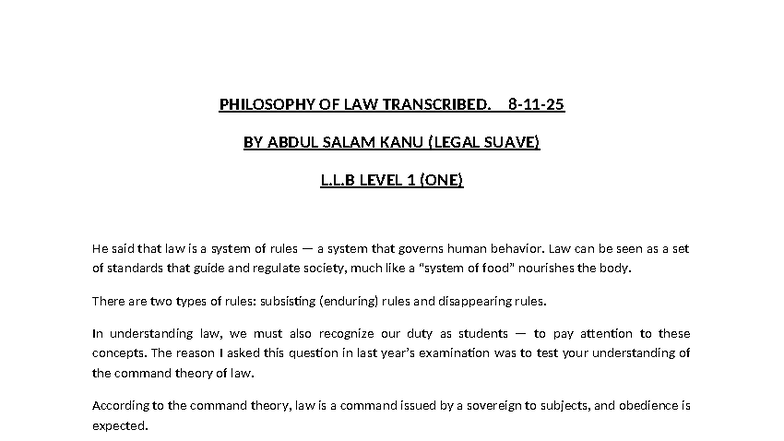 PHIL 101: Philosophy of Law - Key Concepts and Theories - Studocu