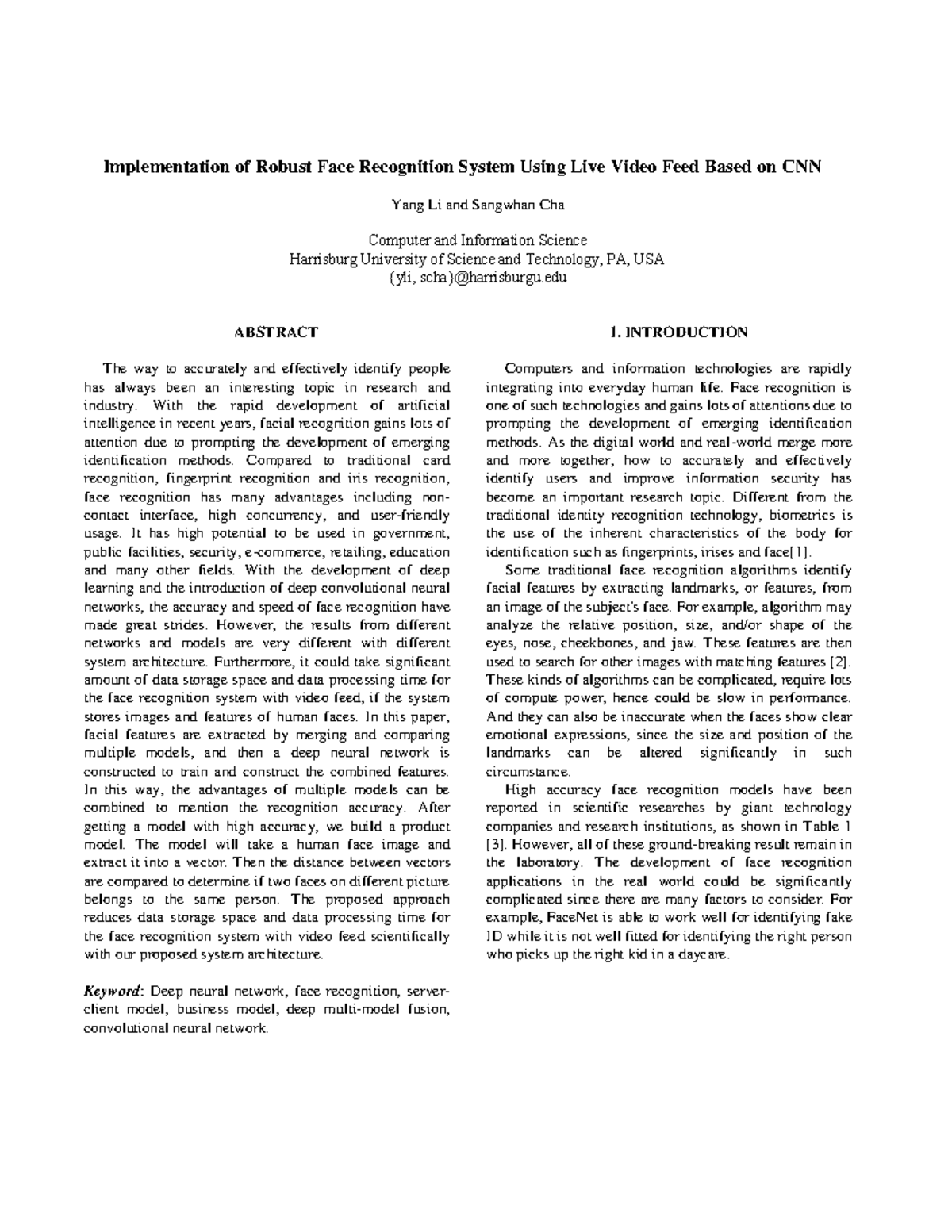 Implementation of Robust Face Recognition System Using CNN (CIS 101 ...