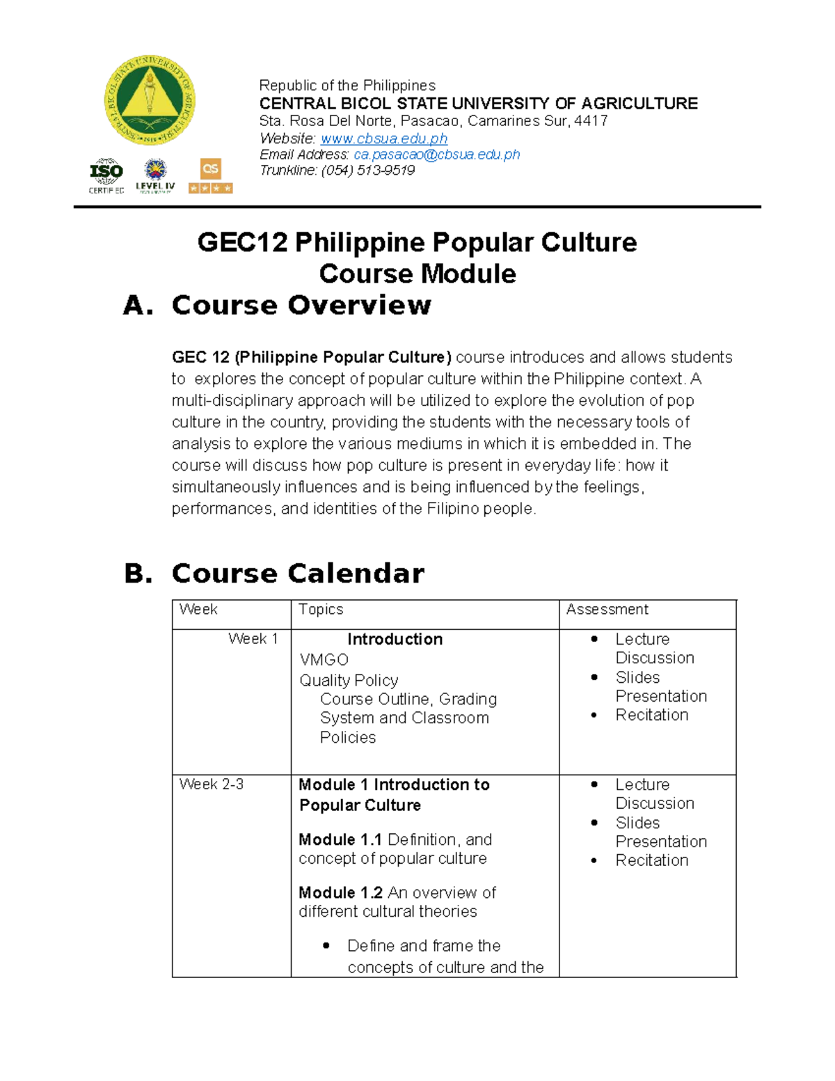 GEC 12 Philippine popular culture module 2: History and evolution - Studocu