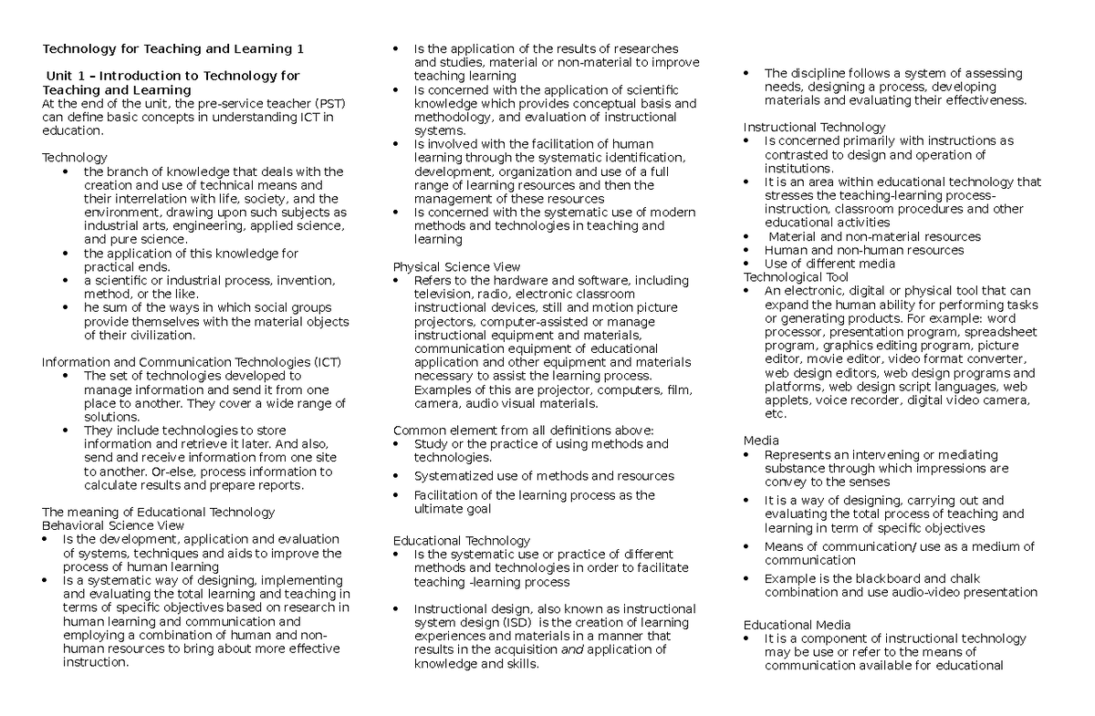 Technology for Teaching and Learning 1 (unit 1-3) - Technology the ...