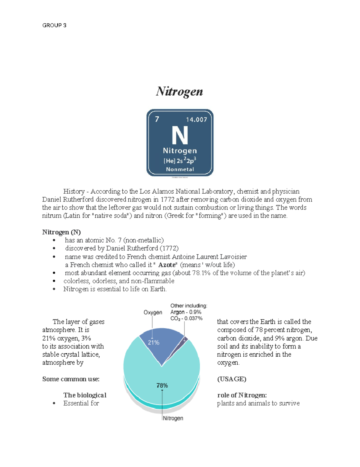 Written Report - all about nitrogen - Nitrogen History - According to ...