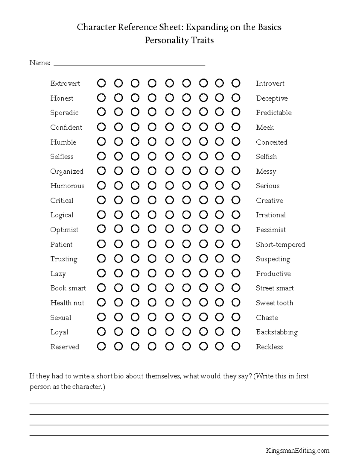 Character Reference Sheets personality traits - Character Reference ...