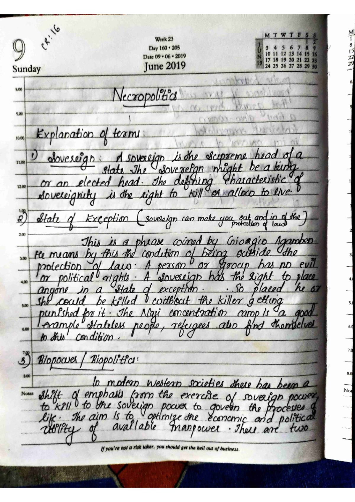 Document 12 - Notes - CR Week 23 MTWTFSS 9 1 2 Day 160 . 205 3 45678 9 ...