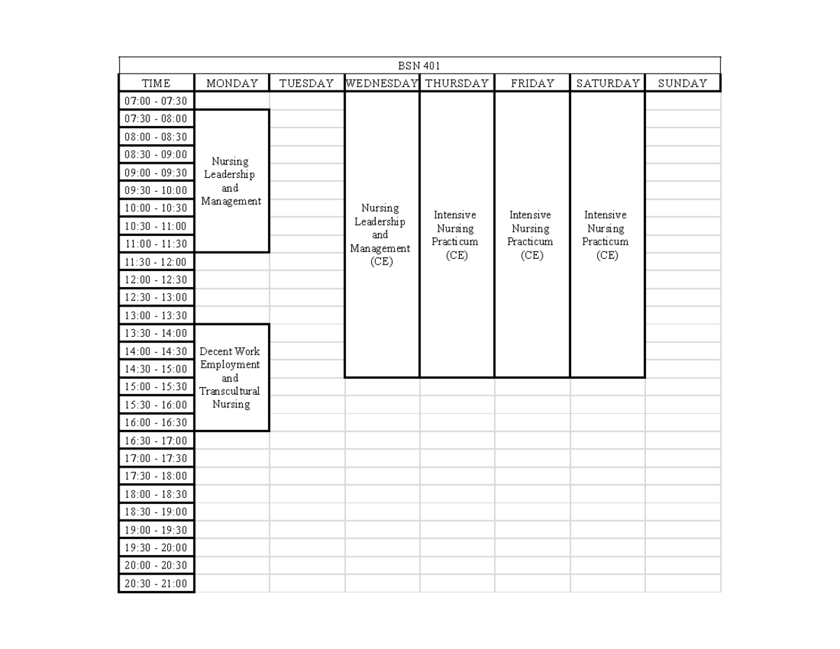 Nursing Program Schedule: 202nd Semester (CE) Intensive Practicum - Studocu